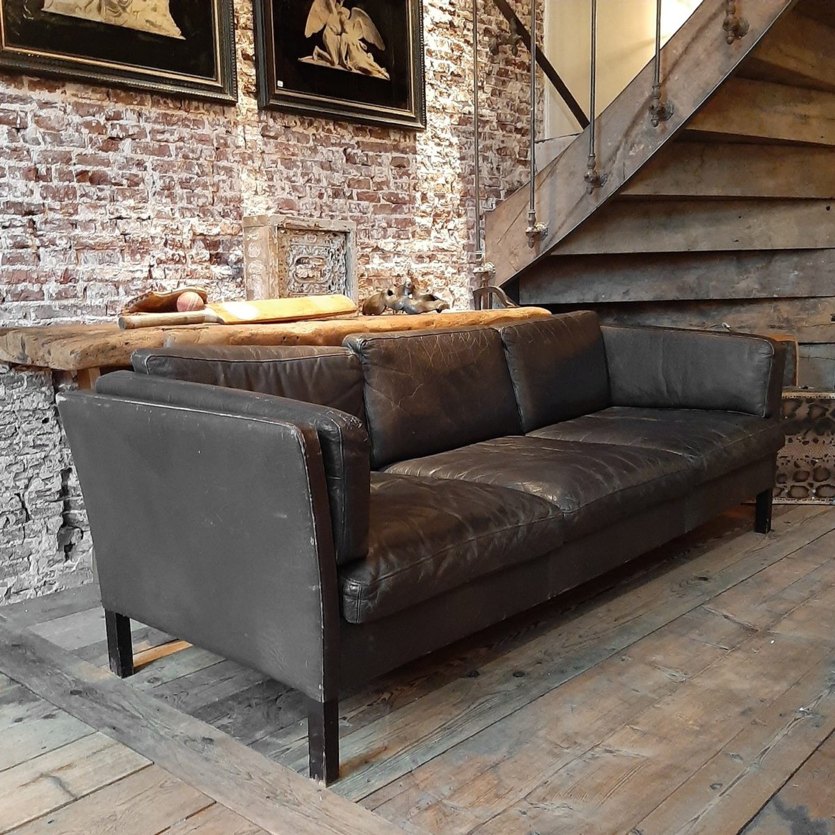 Echte alte Vintage braune Ledercouch - Piet Jonker