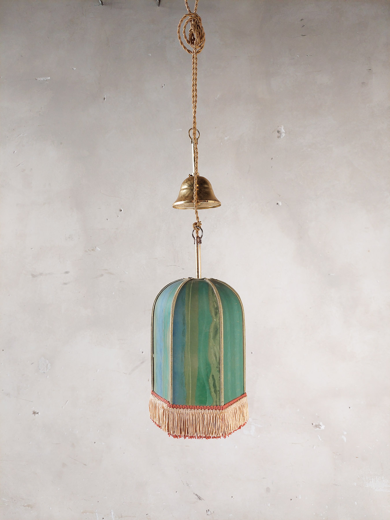 Vintage Hängelampe in Grün und Blau mit Fransen - Piet Jonker